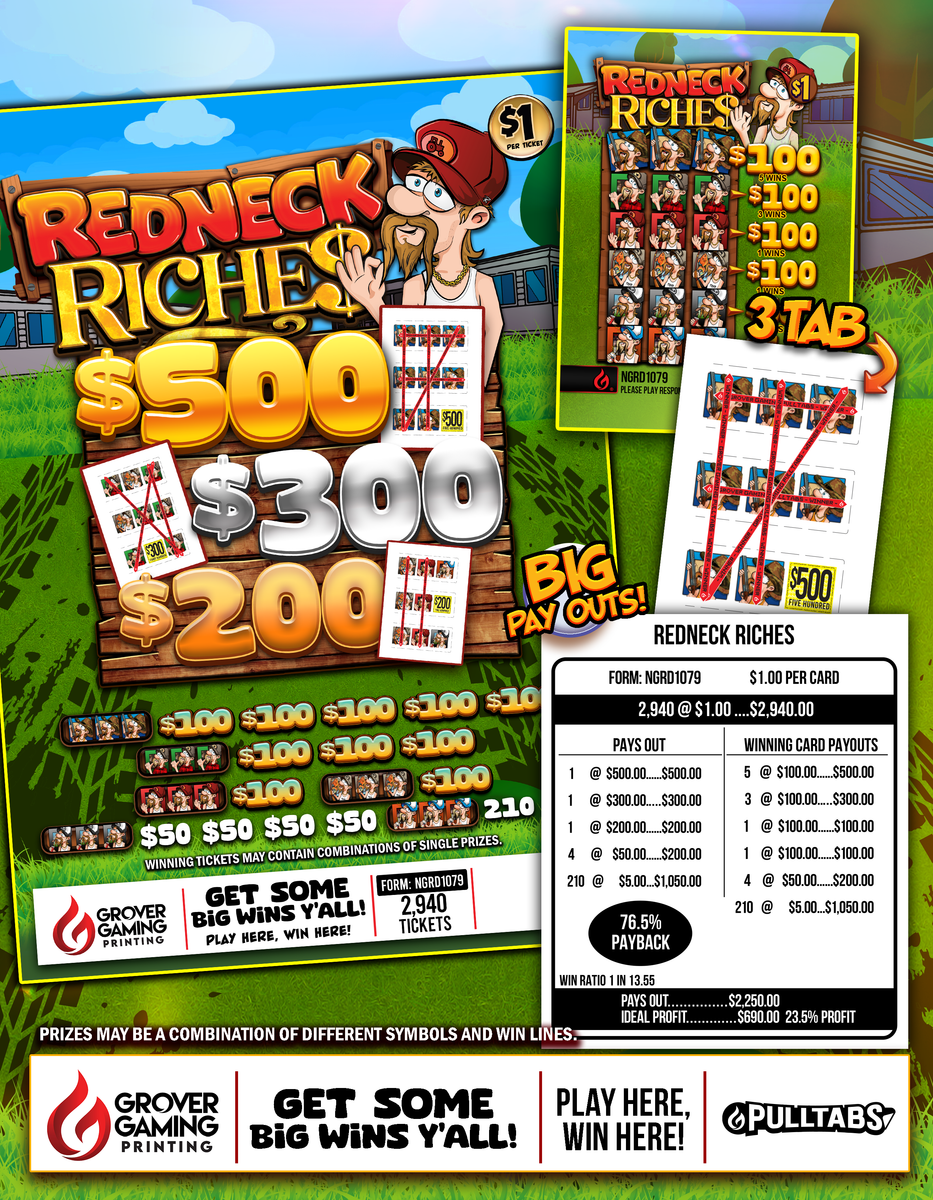 REDNECK RICHES $1 - Pull Tab #NGRD1079 – NG Gaming North Dakota